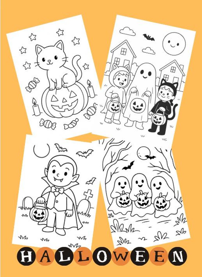 Dibujos de Halloween para colorear para niños / 50 láminas imprimibles ...