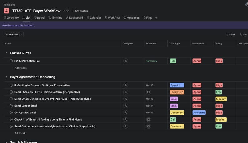 Asana Real Estate Buyer Workflow Template - Etsy