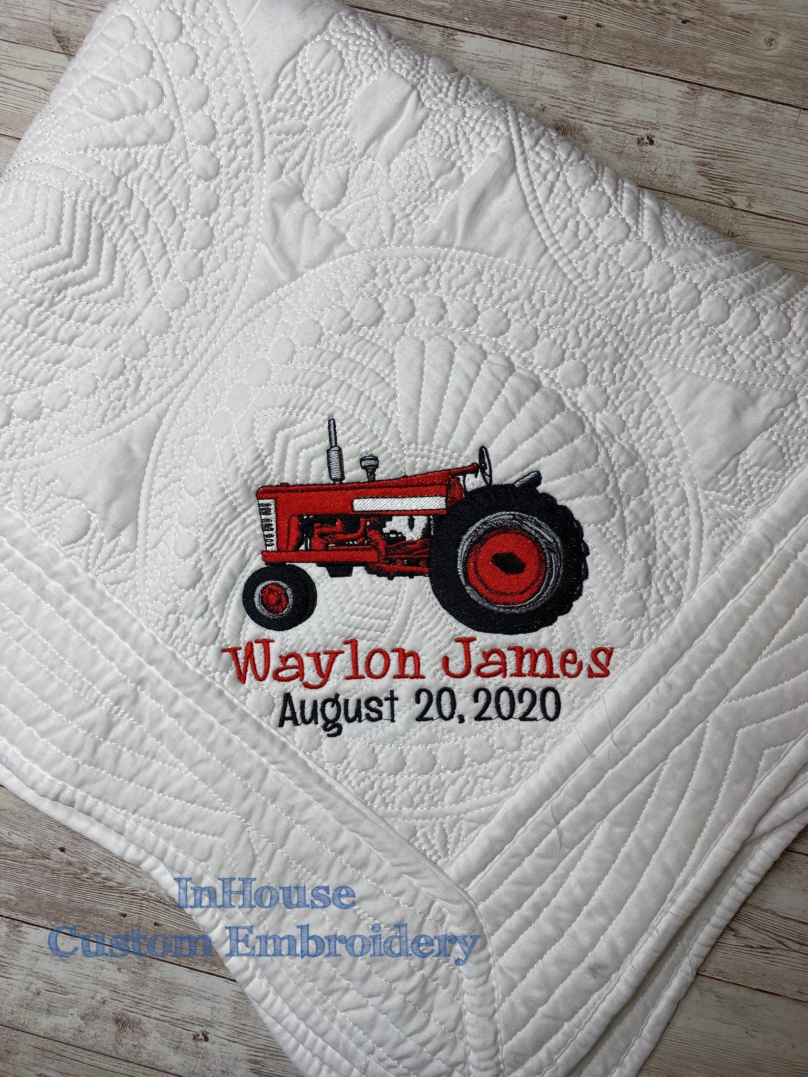 Embroidered Tractor Baby Quilt | Personalized Farm Nursery Decor - Etsy