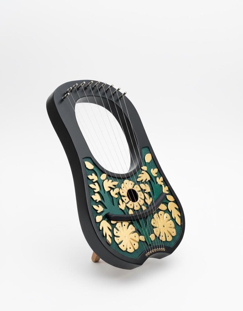 10 String Lyre Harp Gold Nd Green New Flower Wooden Instrument for ...
