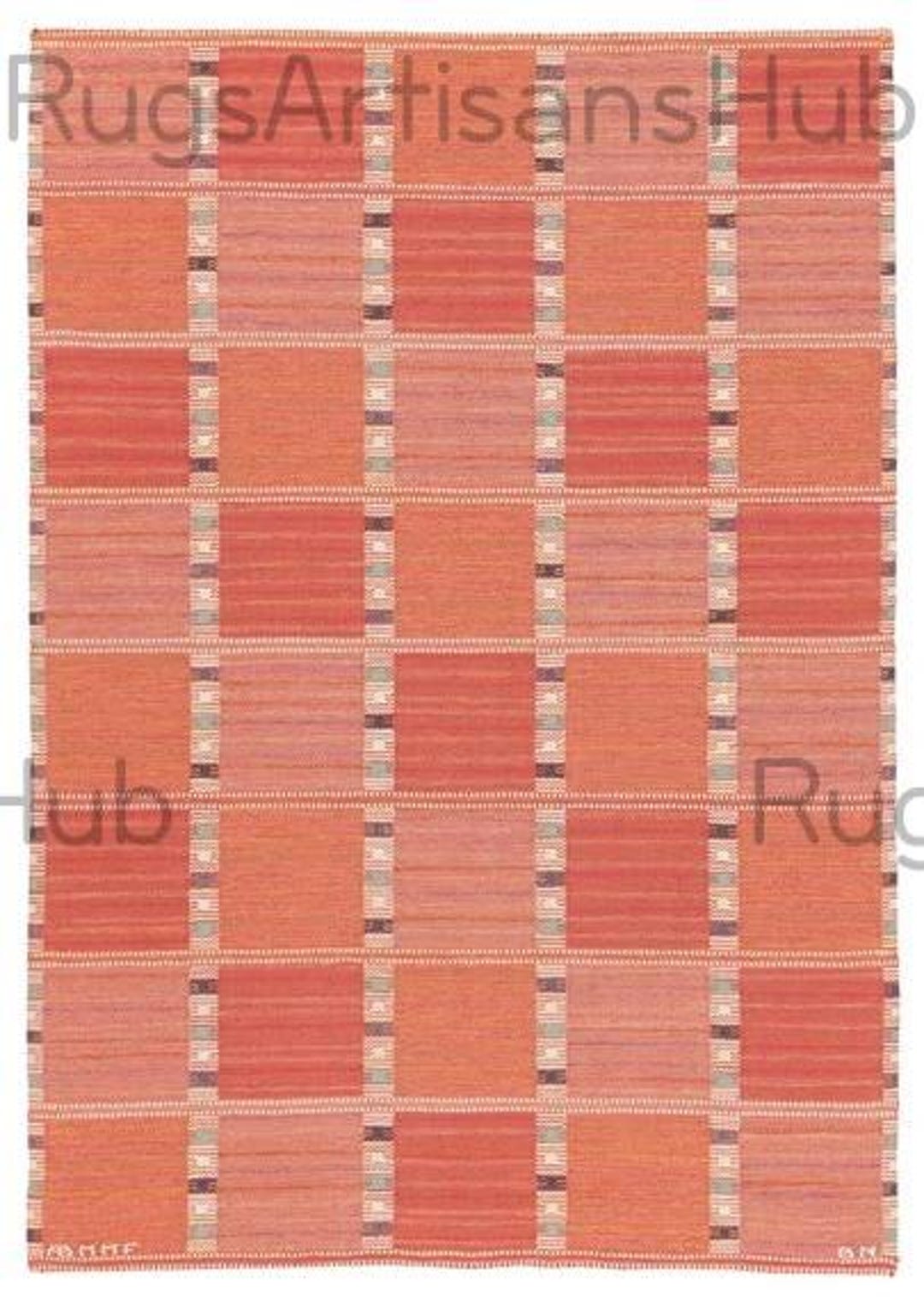 Handwoven Flatweave Kilim Wool Area Rug With Terracotta Coral & Peach ...