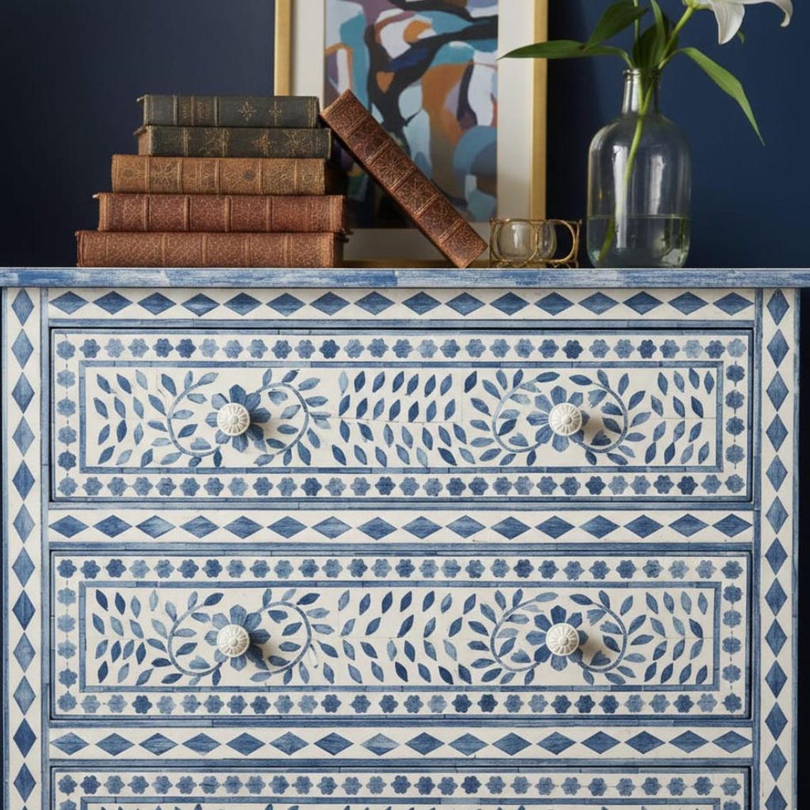 Blue Bone Inlay Chest of Drawers | Handmade Coastal Nautical ...