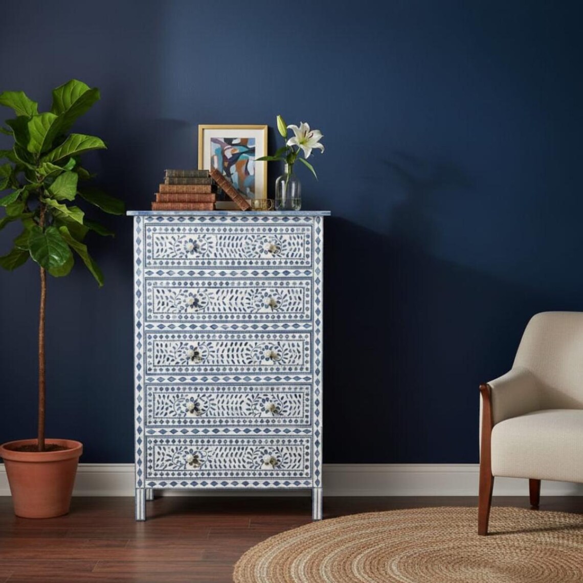 Blue Bone Inlay Chest of Drawers | Handmade Coastal Nautical ...