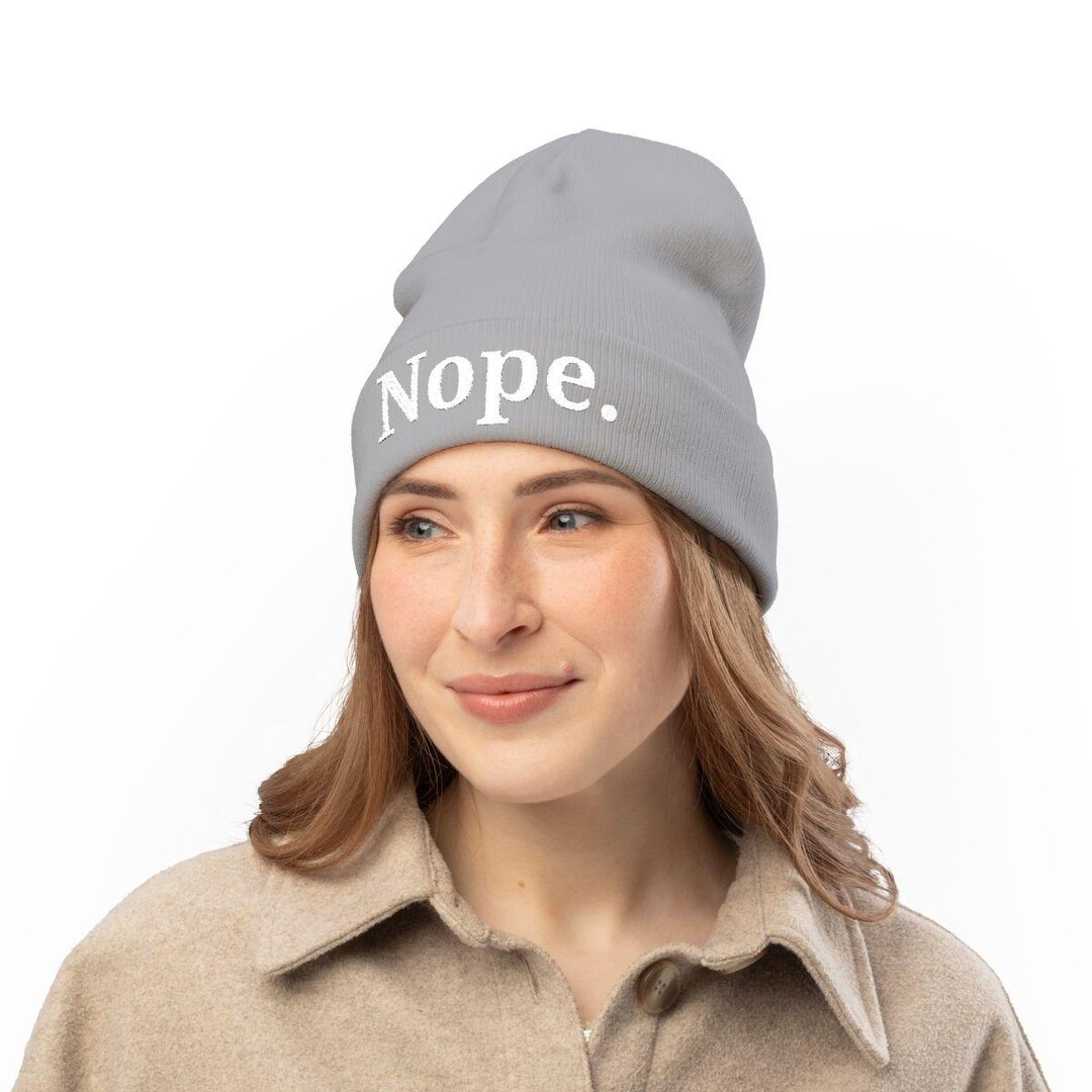 Nope Embroidered Beanie: Funny Sarcastic Knit Winter Hat - Etsy