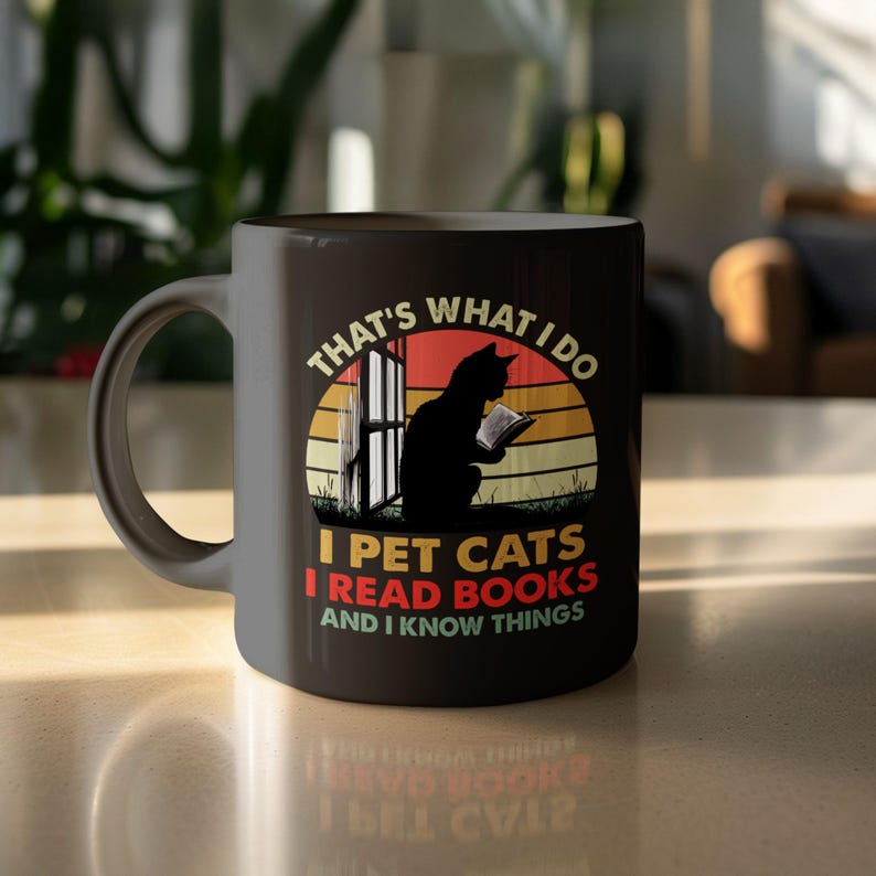 Reading Cat Mug, Book Lover Gift, Funny Coffee Mug - Etsy