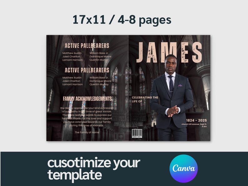 Magazine Obituary Template for Men Funeral Program Template Memorial ...