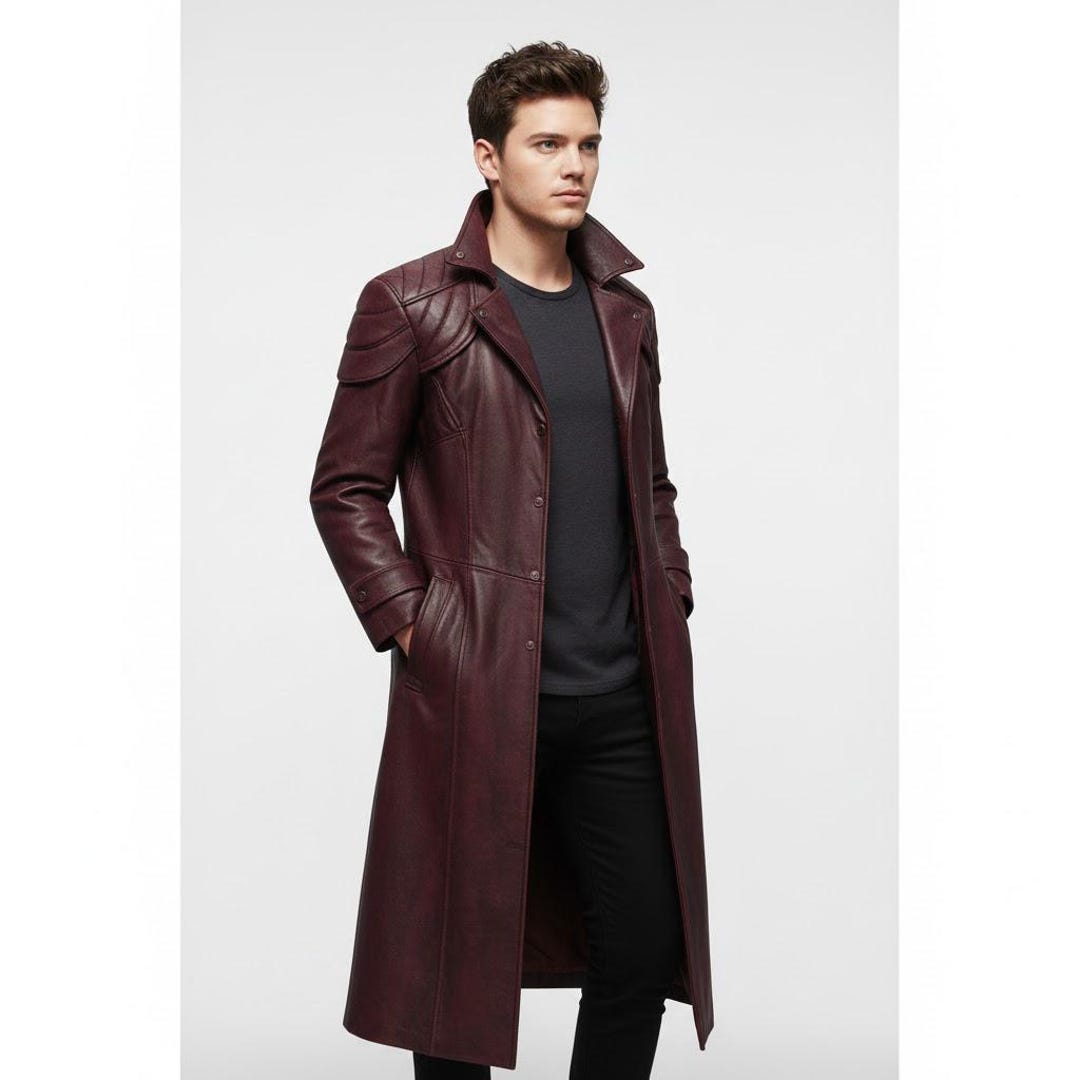 DMC Dante Burgundy Trench Coat, Full-length Genuine Leather Men's Coat ...