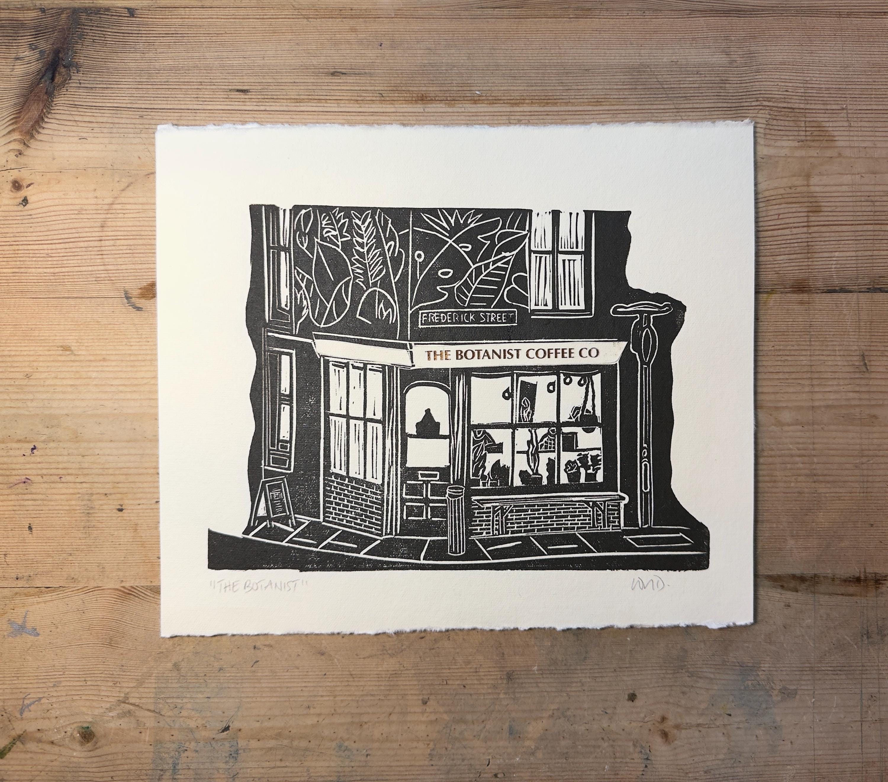 Hand‑printed - the Botanist Coffee Shop – Lino Block | Brighton Shop ...