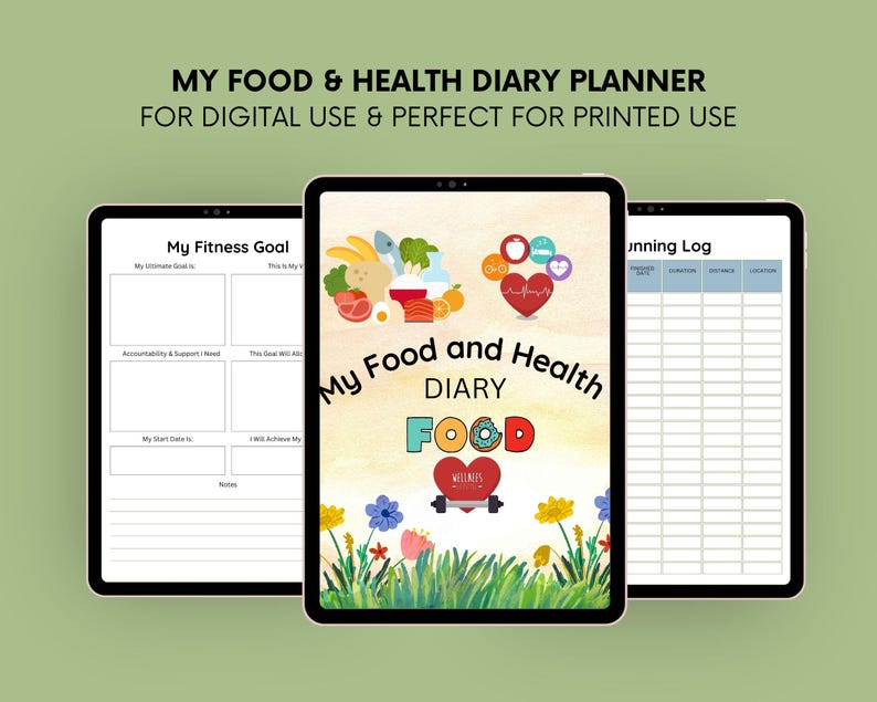 2026 Printable Food Diary Journal | Digital Calorie & Water Tracker ...