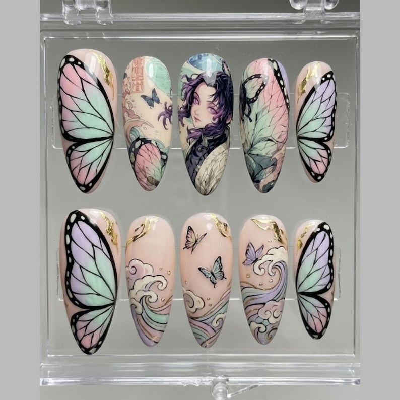Shinobu Nails | Demon Slayer Press on Nails Stiletto | Kimetsu No Yaiba ...
