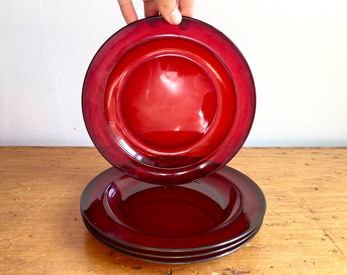 Vintage Arcoroc France Ruby Red Glass Dish Set of 4 - Etsy