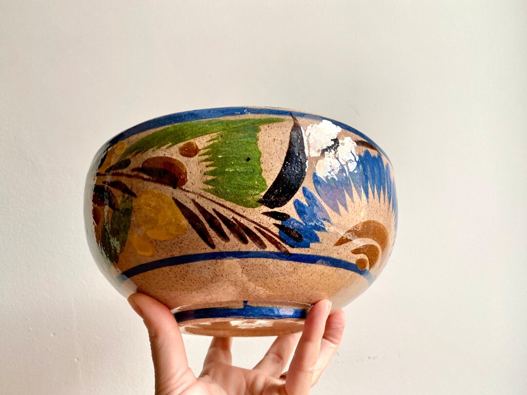 Vintage Mexican Hand Painted Redware Bowl - Etsy