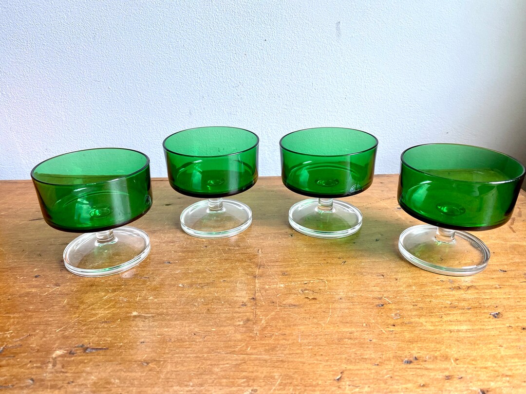 Vintage MCM Green Luminarc Coupe Glass Set of 4 - Etsy