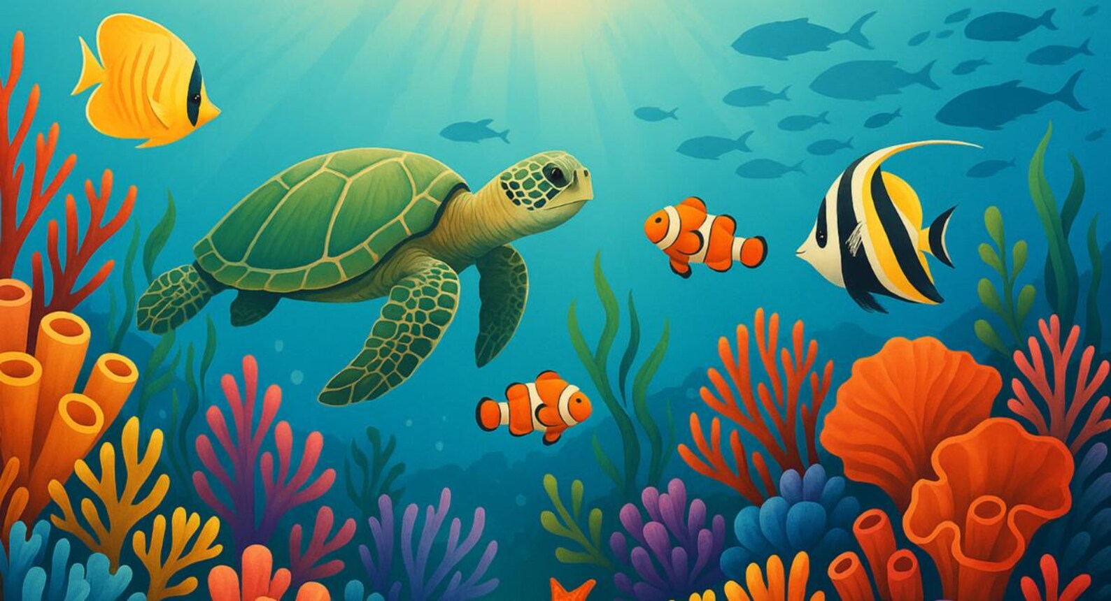 Sea Turtle and Clownfish Coral Reef Art Print (digital Download) - Etsy ...