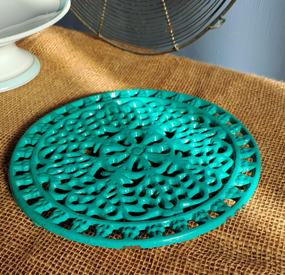 Green/blue Cast Iron Vintage Large Coaster for a Pan, Bowl or Flower ...