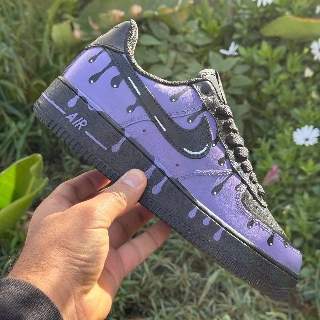 Black Purple Drip Air Force 1 Sneakers, Black Purple Drip Custom AF1 ...