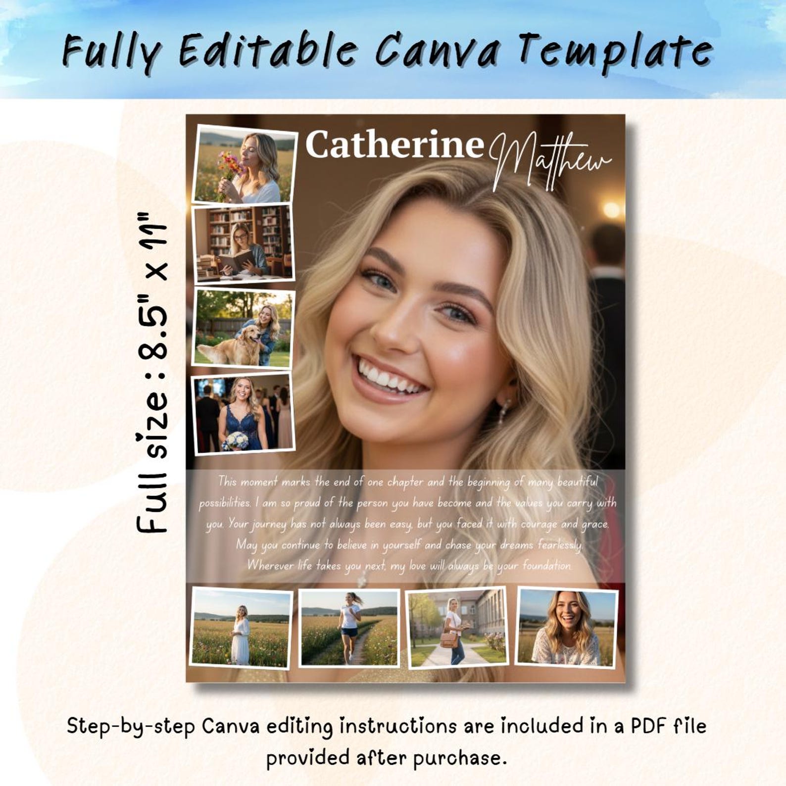 Senior Yearbook Template for Daughter | Editable Canva Graduation ...