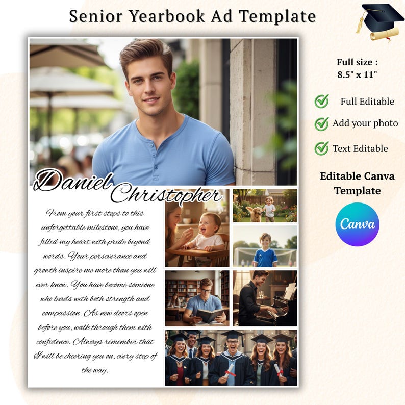 Full Size Senior Yearbook Template for Son | Graduation Memory Page Set ...