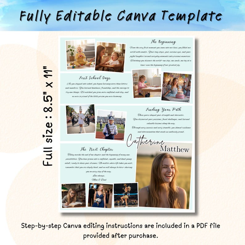 Full Size Senior Yearbook Template for Daughter | Editable Canva ...