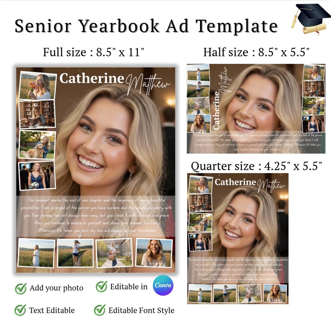 Senior Yearbook Template for Daughter | Editable Canva Graduation ...
