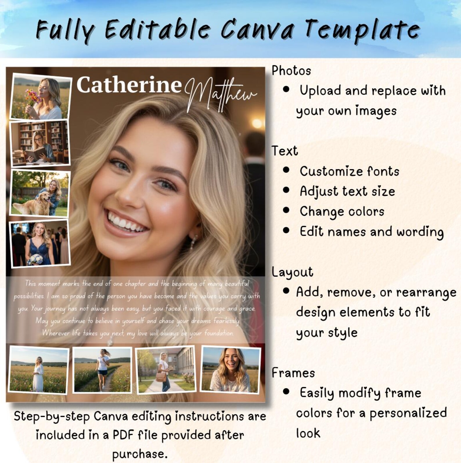 Senior Yearbook Template for Daughter | Editable Canva Graduation ...