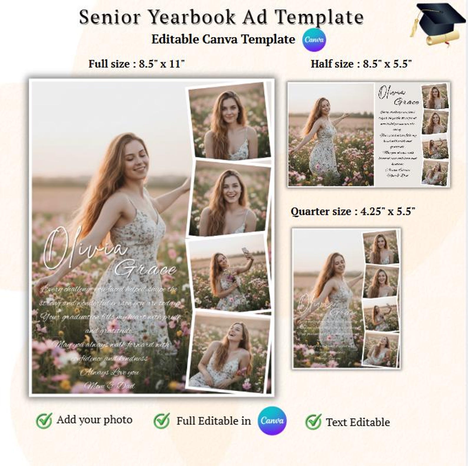Senior Yearbook Ad Template | Photo Collage, Parent Message (canva ...