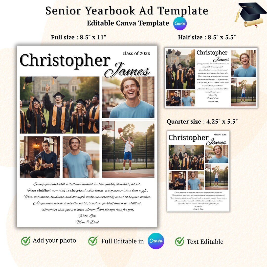 Senior Yearbook Ad Template | Canva Editable Graduation Tribute ...