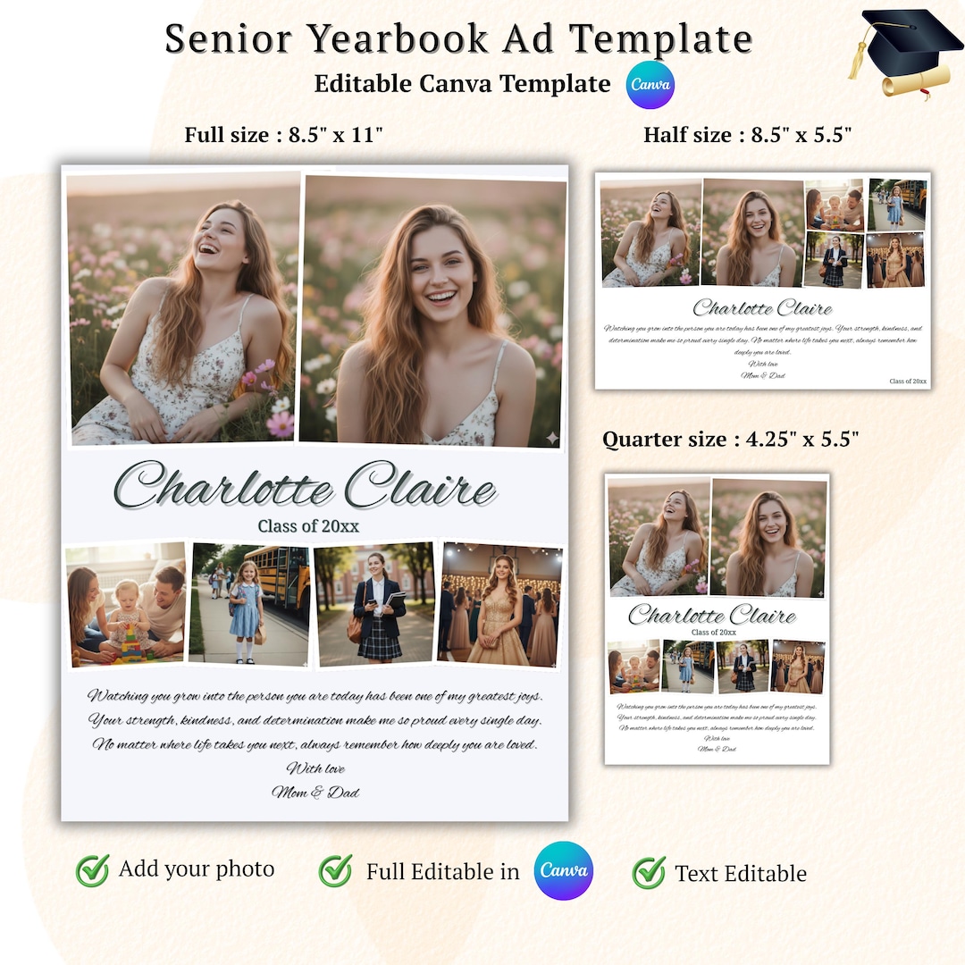 Yearbook Ad Template | Gender Neutral Graduation Yearbook | Editable ...