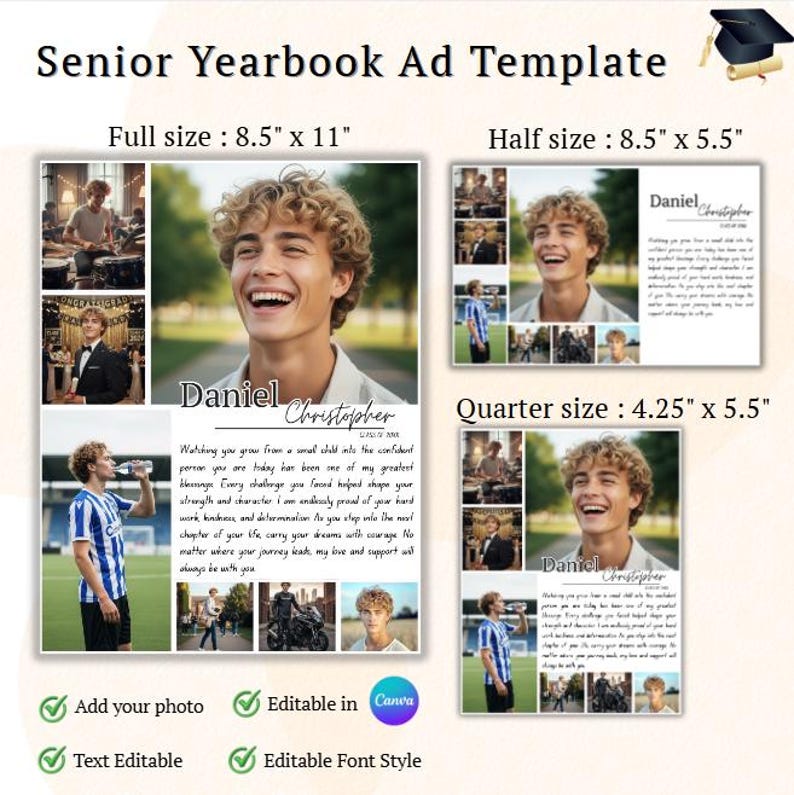 Senior Yearbook Template for Son | Graduation Memory Page Set ...