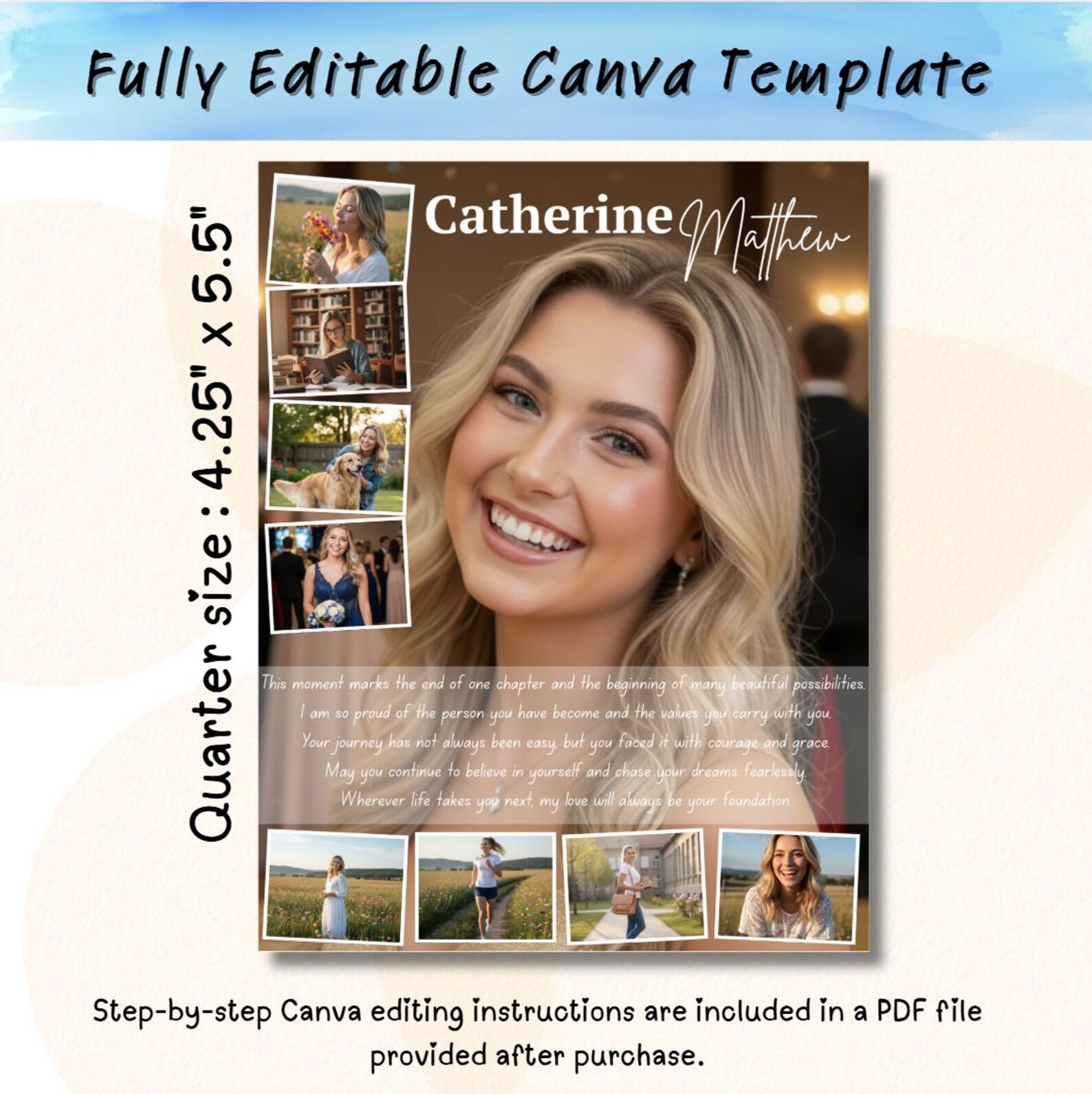 Senior Yearbook Template for Daughter | Editable Canva Graduation ...