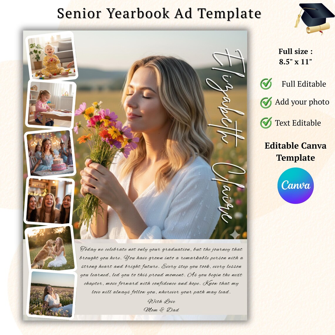 Full Page Senior Yearbook Ad Template | Daughter Graduation, Parent ...