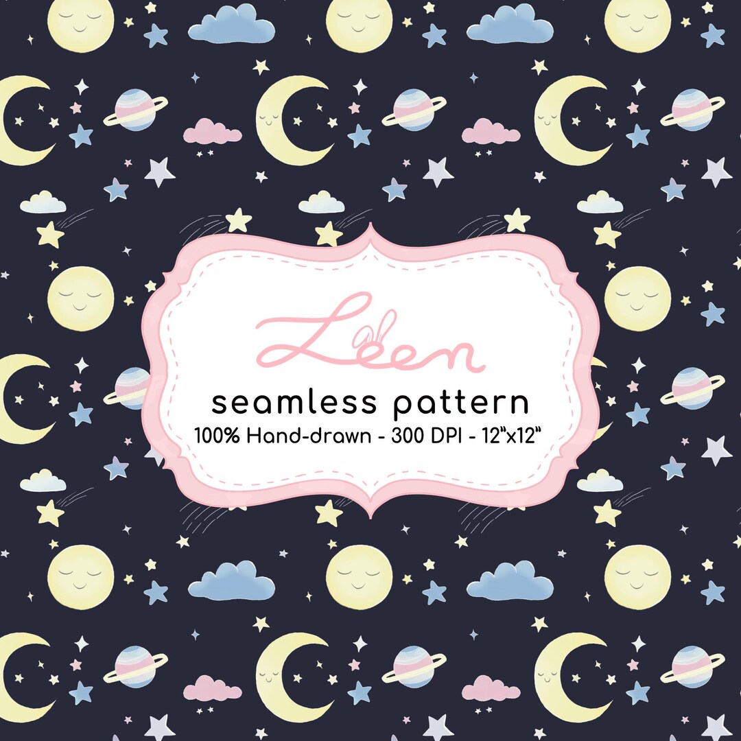 Sweet Dreams Seamless Pattern | Kawaii Sleeping Moon Stars Digital ...