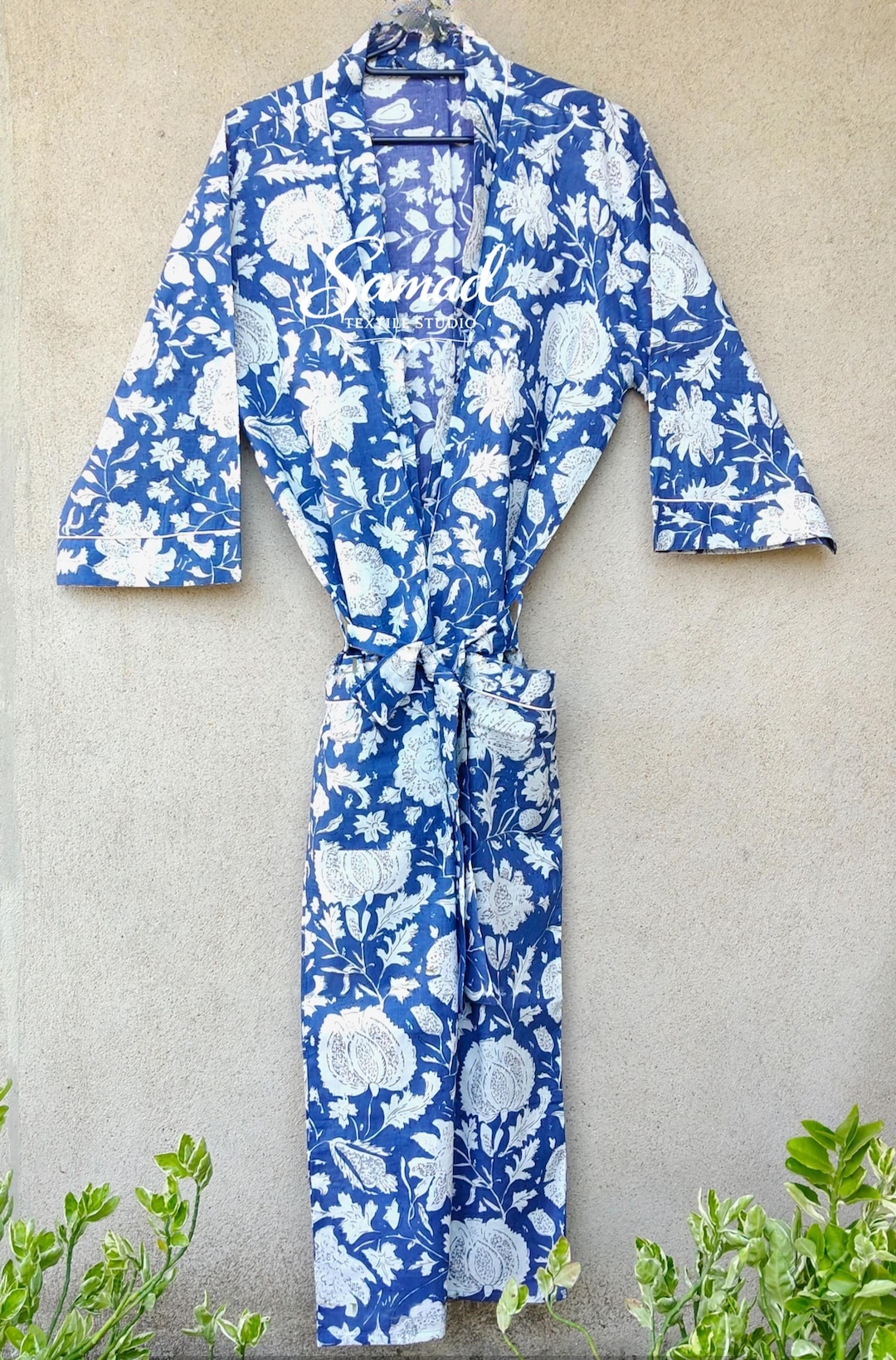 Cotton Kimono Robe, Block Floral Printed Robes, Kimono for Women, Night ...