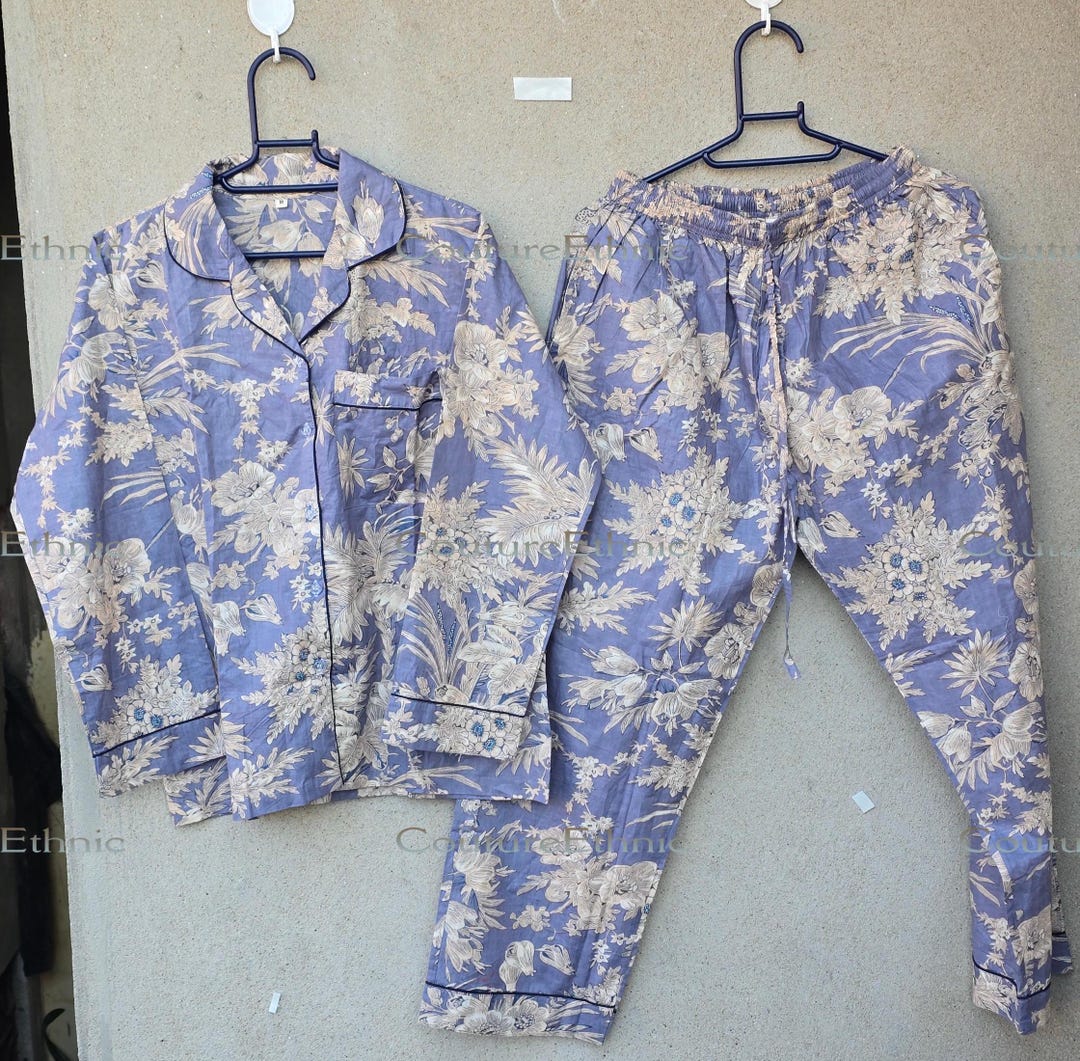 Moonveil Garden Handmade Cotton Pajama Set, Soft Botanical Nightwear ...