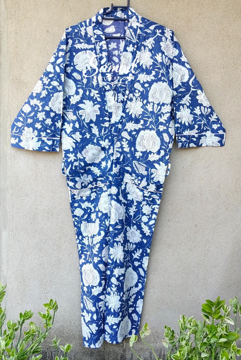 Cotton Kimono Robe, Block Floral Printed Robes, Kimono for Women, Night ...