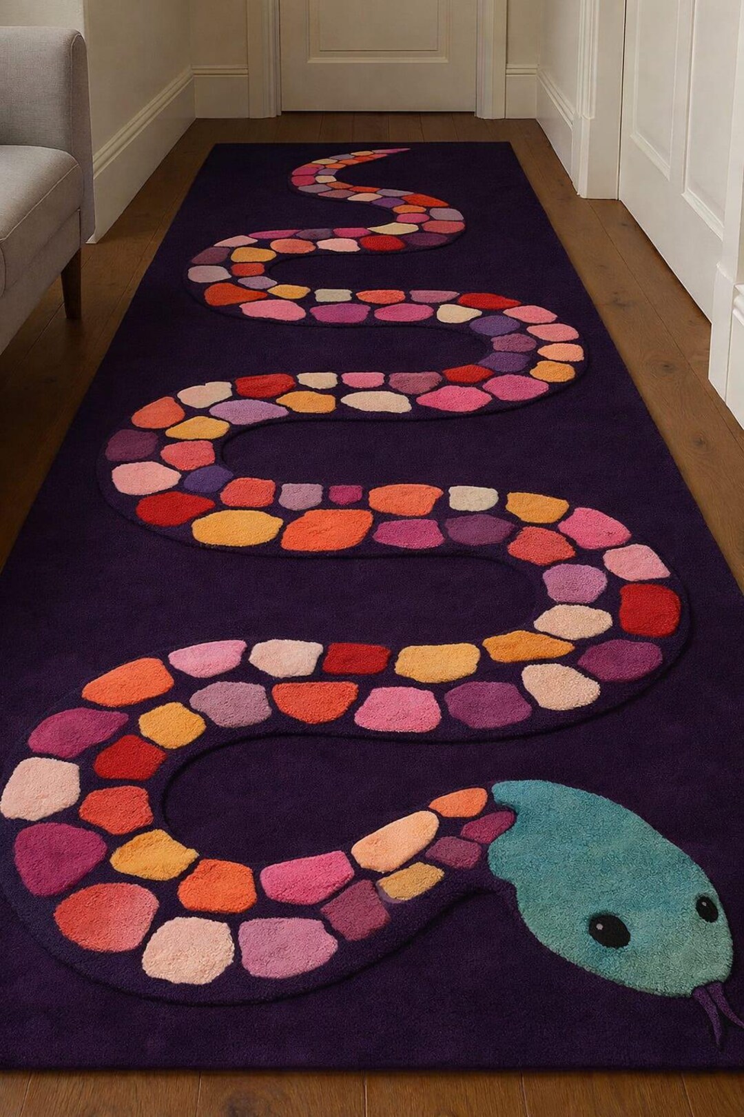 Hand Tufted Colorful Snake Runner Rug – Modern Artistic Floor Decor - Etsy