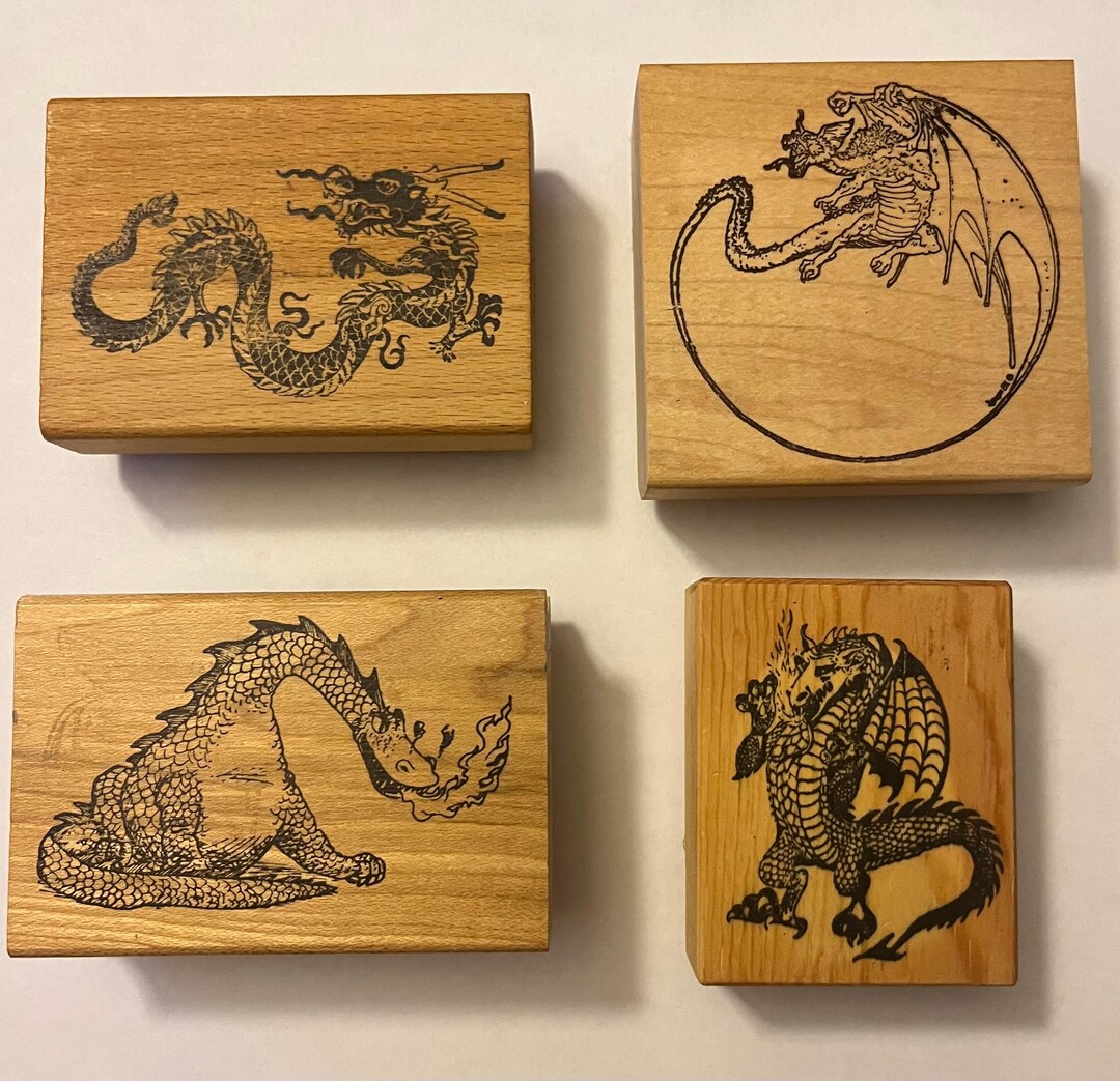 Vintage Rubber Stamps, DRAGONS, Wood Mounted Stamps - Etsy
