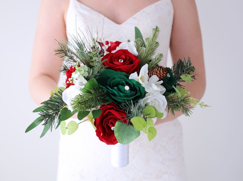 Red and Green Bridal Bouquet Ships the Next Day ID43 - Etsy