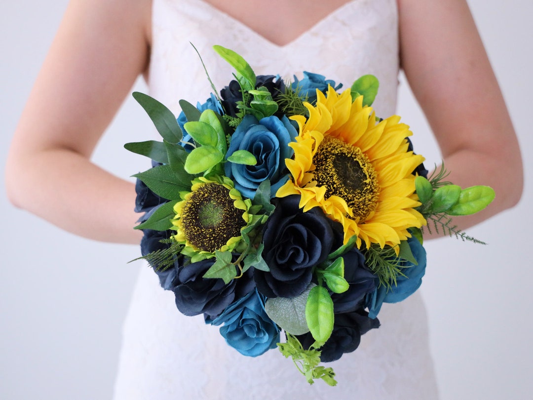 Sunflower and Teal Bouquet Ships the Next Day ID716 - Etsy