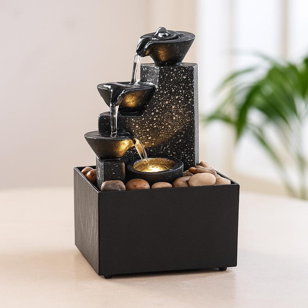 Mini Tabletop Waterfall Fountain With LED Light – USB Powered Zen ...