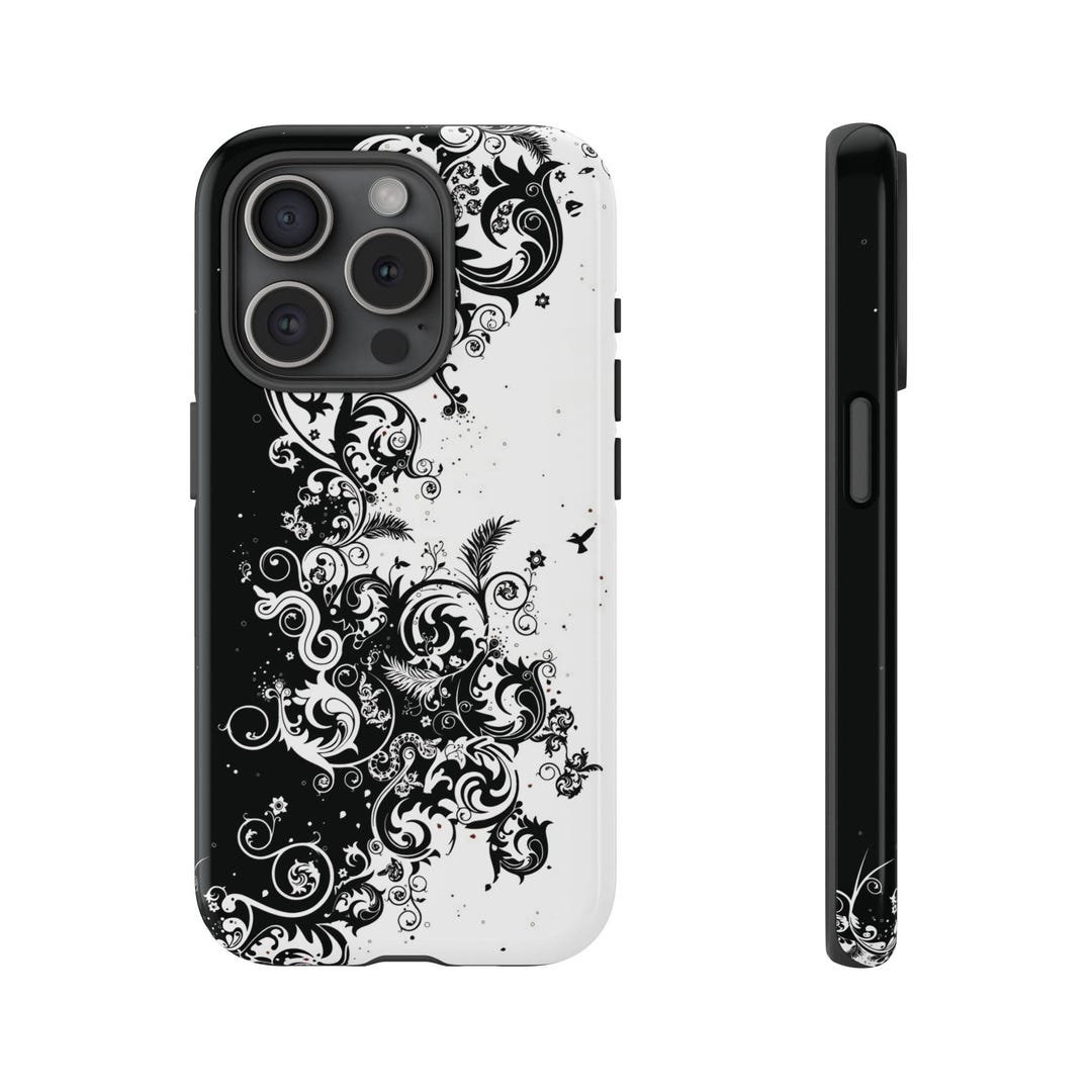 Black White Floral Swirl Y2k Phone Case | Tough Case - Etsy