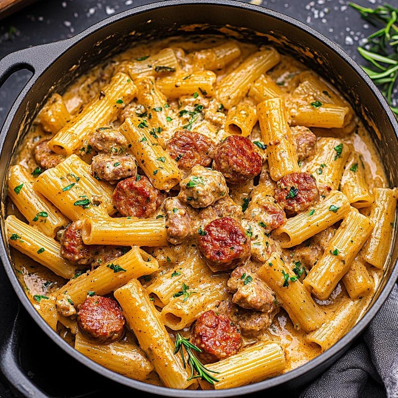 One Pot Creamy Cajun Sausage Pasta Printable Recipe | Spicy Cheesy ...