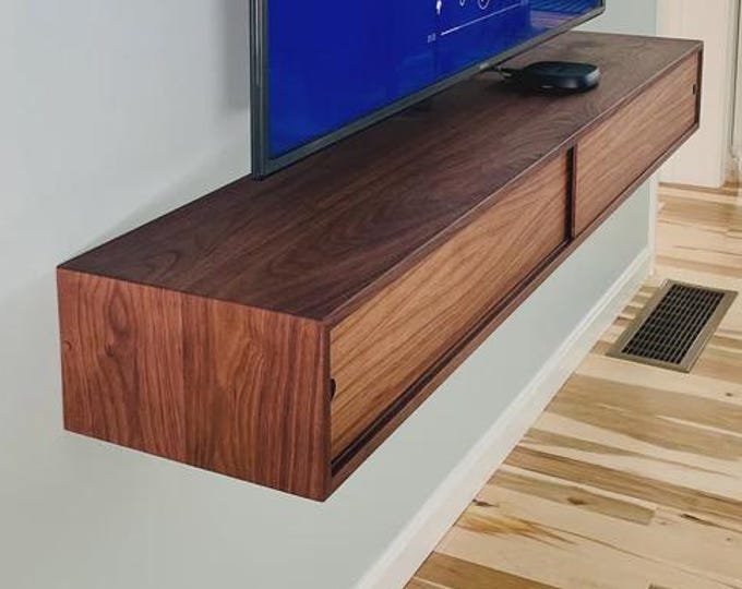 Solid Black Walnut Floating Media Console Cabinet, Entryway Table With ...