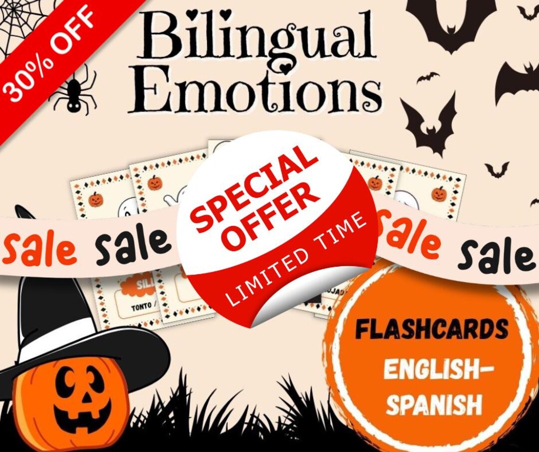 Halloween Bilingual Emotions Flashcards: English & Spanish Feelings ...