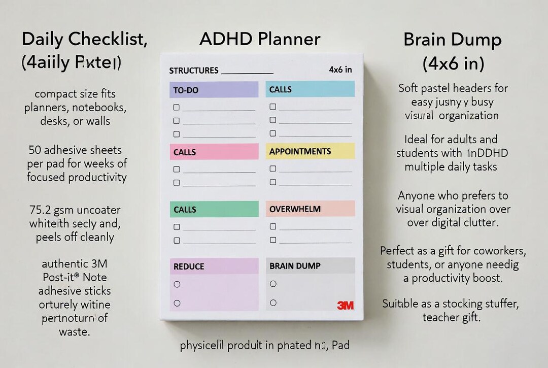 ADHD Brain Dump Sticky Notes | Daily Checklist Planner Pad | 4x6 ...
