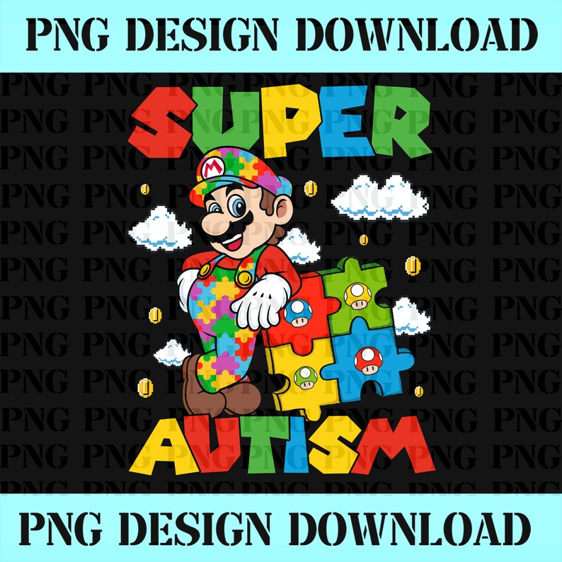 Super Mario Png, Super Autismo, Mario Luigi Tee, Conciencia del Autismo ...