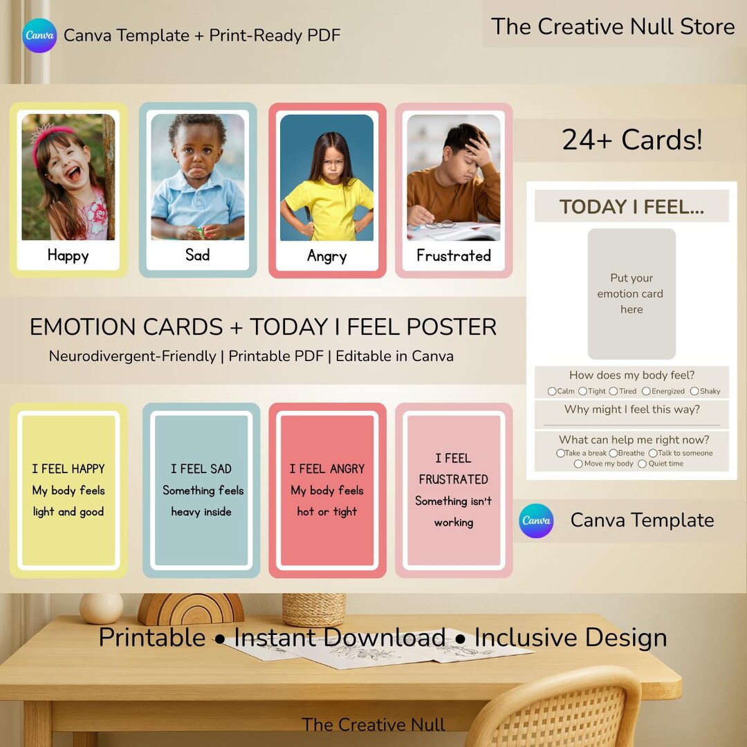 Emotion Cards for Kids + Today I Feel Poster | Autism ADHD Emotional ...