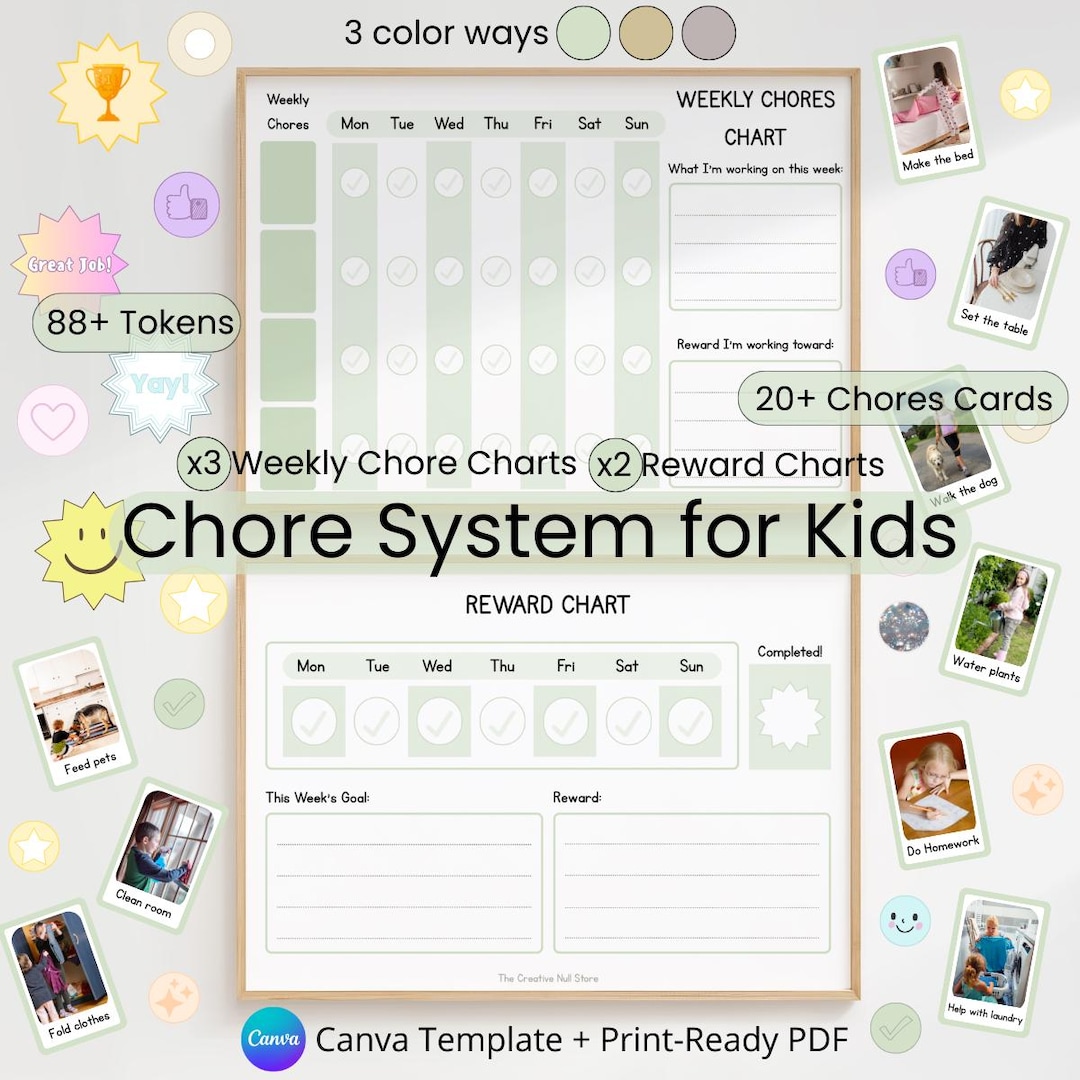 Kids Chore Chart System | Weekly Routine Board + Reward Charts + 20 ...