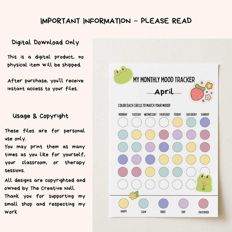 Mood Tracker for Kids & Teens | ADHD Autism Feelings Chart | Printable ...