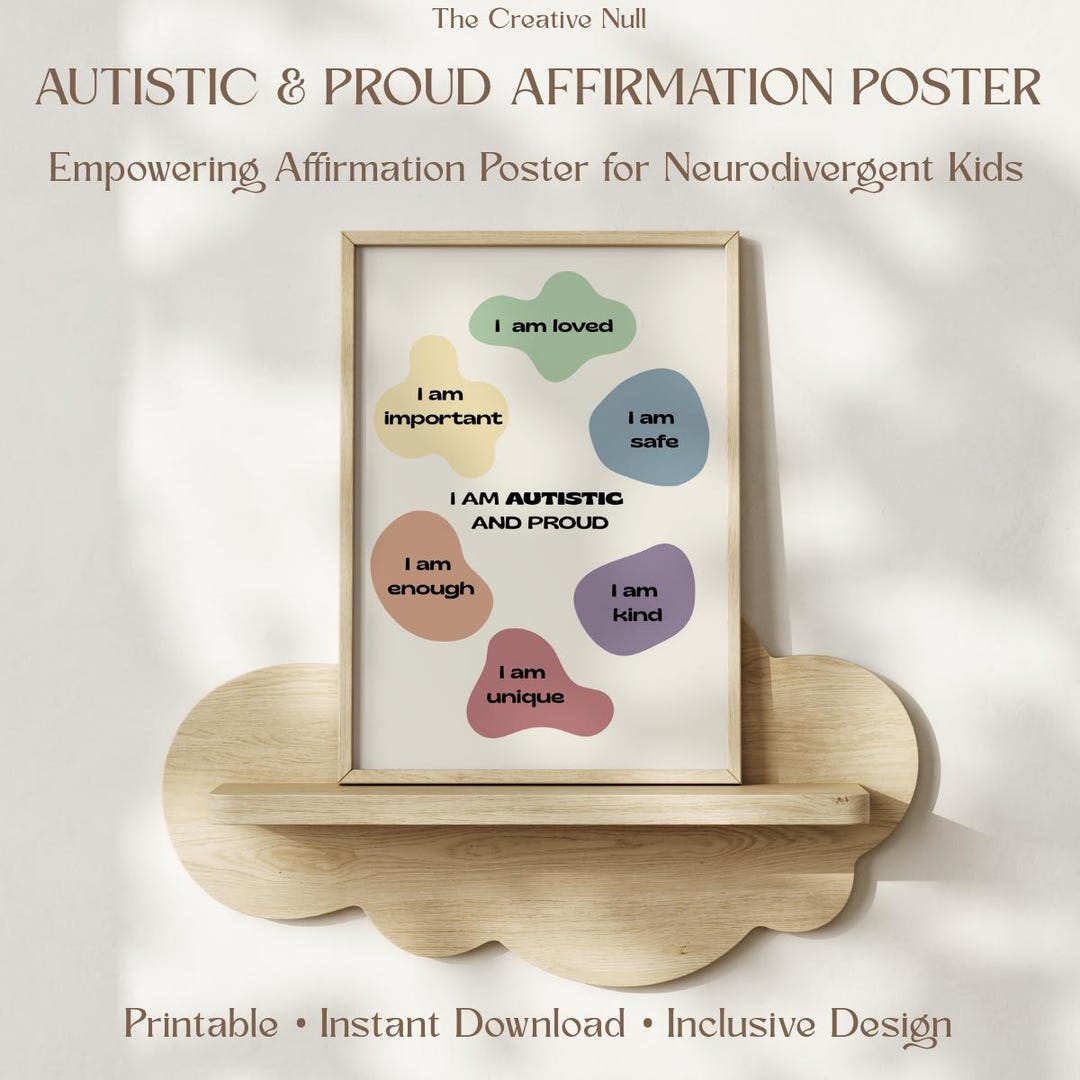 Autistic and Proud Poster | Autism Affirmations Wall Art ...